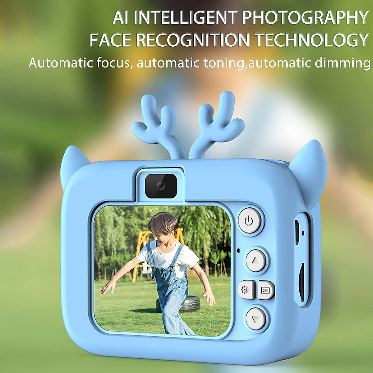 20MP Kid Camera, 2 Inch Color Display Timer Video 1080P USB Digital Camera with Card Reader for School (Blue+White)
