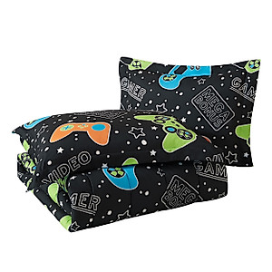 Home Resort Video Gamer Set Black 3-Piece Ultra Soft Microfiber Comforter Set - Full