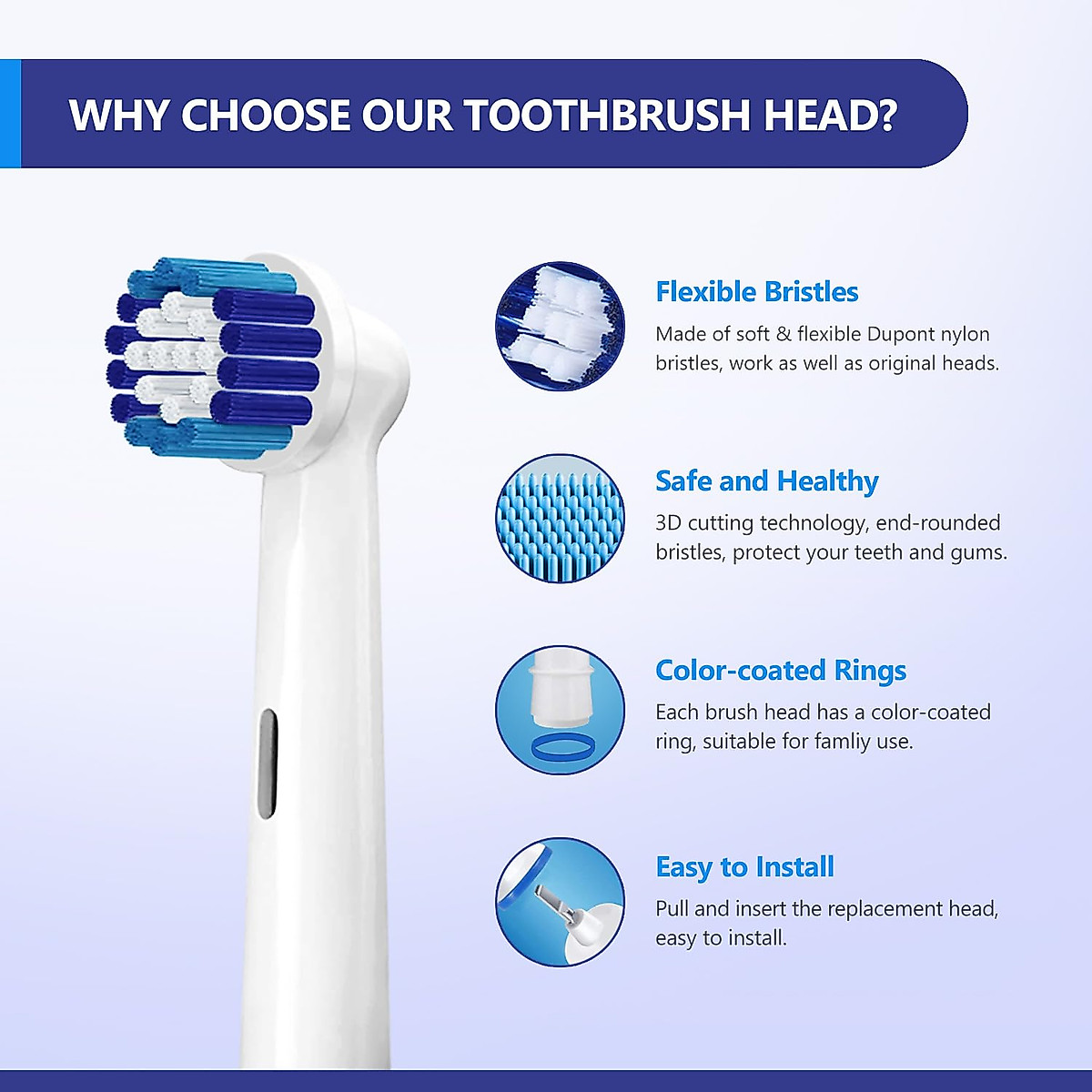 8 Pack Replacement Brush Heads Compatible Toothbrush Heads for Braun Oral-B Professional Care 500 600 1000 2000 2500 3000 5000 7000 and More Vitality Pro Smart Genius Electric Toothbrushes