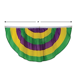 Beistle Mardi Gras Polyester Fabric Bunting Banner for Indoor/Outdoor Use Photo Backdrop Parade Float Decorations, 48" x 24", Green/Yellow/Purple