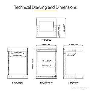 StarTech.com 2-Post 12U Heavy-Duty Wall Mount Network Rack, 19" Open Frame Server Rack with Adjustable Depth, Wall Mount Data Rack for IT / AV / Patch Panel / Computer Equipment (RK12WALLOA)
