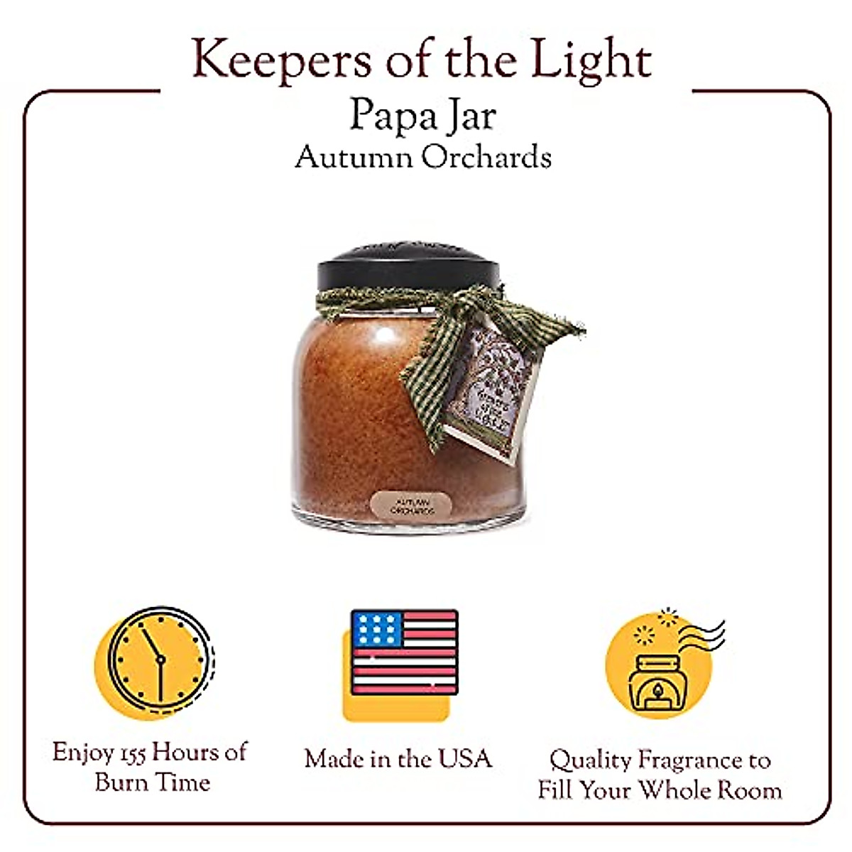 A Cheerful Giver — Autumn Orchards - 34oz Papa Scented Candle Jar with Lid - Keepers of the Light - 155 Hours of Burn Time, Gift for Women, Brown
