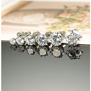 LOYALLOOK 6 Pairs Stainless Steel Clear Cubic Zirconia Stud Earring Ear Piercings for Women 3-8mm