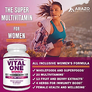 Arazo Nutrition Vital One Multivitamin for Women - Daily Wholefood Supplement - 90 Vegan Capsules