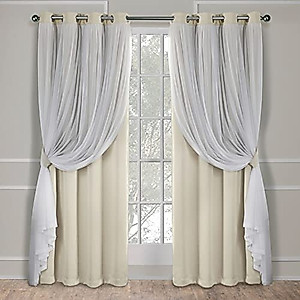 Exclusive Home Catarina Layered Solid Room Darkening Blackout and Sheer Grommet Top Curtain Panel Pair, 52"x84", Sand color