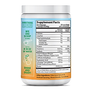 ABOUT YOUR COLLAGEN Peptide Energy Collagen Powder Hair, Nail, Skin, Type I & III,Caffeine for Energy, Vitamin C, Biotin, Hyaluronic Acid, Zero Sugar – 8.92 oz (Mango Passion)