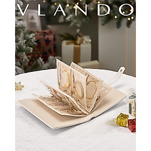 Vlando Travel Jewelry Organizer Case, Jewelry Storage Book Ring Binder with Clear Zipper Velvet Jewelry Pouches Bags for Rings,Necklace,Earrings,Christmas Gifts for Women-Cream White