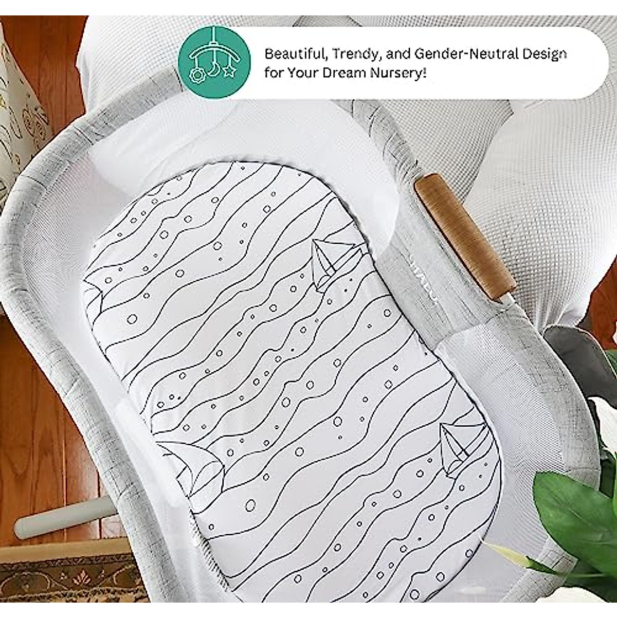 TansyPanda Bassinet Sheets for Halo Bassinest Swivel, Flex, Glide, Premiere and Luxe Series Sleeper, Pack of 3, 33 X 17 Inch, Ultra Soft, Snug Fit, Unisex Boys Girls, Gray White (Ocean Fish Theme)