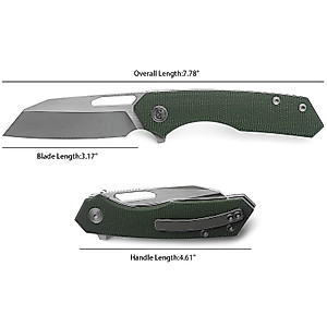 Miguron Knives M Keryx Flipper Folding Knife 3.17" Satin 14C28N Blade Green Micarta Handle With Titanium Pocket Clip Camping Hiking Pocket Knife MGR-813MGN
