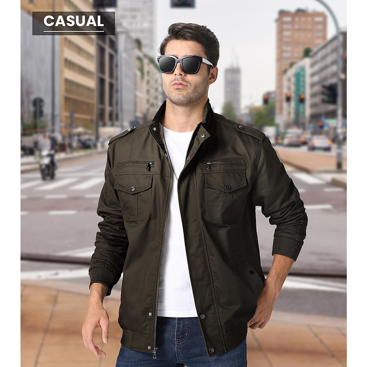 EKLENTSON Jacket Winter For Men Military Jacket Bomber Jacket Lightweight Windproof Windbreaker Coffee L