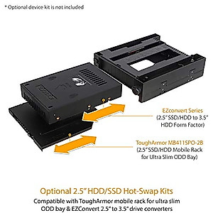 ICY DOCK Tool-Less 3.5” SATA HDD Mobile Rack and Ultra-Slim 9.5mm ODD Bay for External 5.25” Bay | DuoSwap MB971SPO-B (3.5" HDD + ODD)