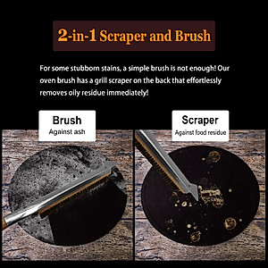 InterMaka 21 Inch Pizza Oven Brush with Scraper, Long Handle Pizza Stone Brush, Grill Cleaning Brush, Outdoor Pizza Oven Accessories with Wood Handle & Brass Bristles