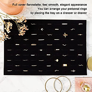 dykaae Velvet Ring Display Holder, 50 Slots Soft Easy to Take Jewelry Organizer Earrings Tray for Home Show Black