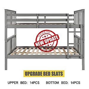 Harper & Bright Designs Full Over Full Bunk Beds for Adults,Teens, Kids, Wood Bunk Beds Full Over Full Size with Ladder,Full Bunk Beds with High Length Guardrail,Grey