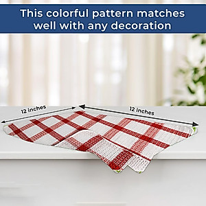 Shop LC Kitchen Towels Dish Cloths | Set of 24 | 100% Cotton | 12 x 12 Inches | Checkered Pattern Red Dish Towels Scrubbing Clothes Cleaning Rags Kitchen Essentials Birthday for Mom