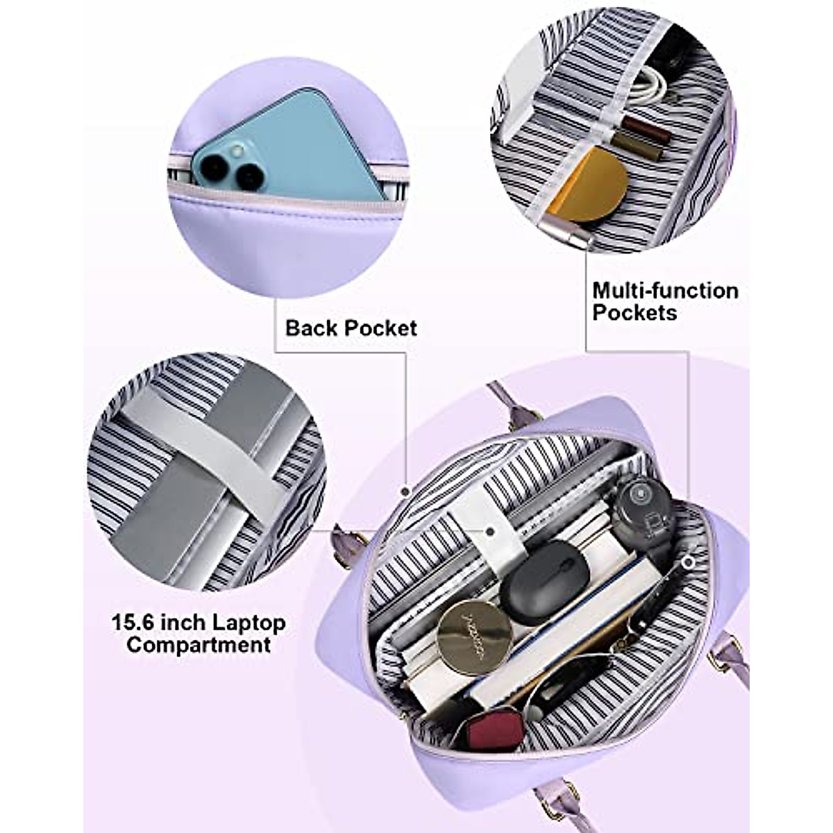 Laptop Bag for Women, 15.6 Inch Slim Computer Bag Laptop Briefcase, Lightweight Water Resistant Laptop Accessories Carrying Case Sleeve Cute Business Work Office Handbag Gifts for Women Travel, Purple