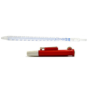 EISCO Seological Pipette & Pump, 25ml - Class A, Tolerance ±0.100 - White Graduation - Includes One-Hand Pump for Easy Pipette Flushing - Borosilicate Glass