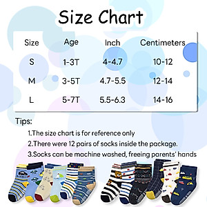 Tphon Non Slip Kids Toddler Socks with Gripper 12 Pairs Anti Skid Boys Girls Socks for Baby Socks for 1-3 Year Children