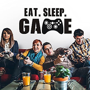 Gamer with Controller Wall Decal, Eat Sleep Game Boy Decal Wall Sticker, Vinyl Art Design Sticker Wall for Home, Playroom Bedroom Decoration Wallpaper (2)