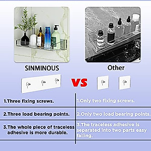 Sinminou Acrylic Shower Caddy Shelf 2- Pack of Traceless Adhesive Wall Mounted, No Drilling and Anti-rust, Clear Storage Rack for Shampoo Holder, Floating Acrylic Bathroom Shelves with Hooks for Razor