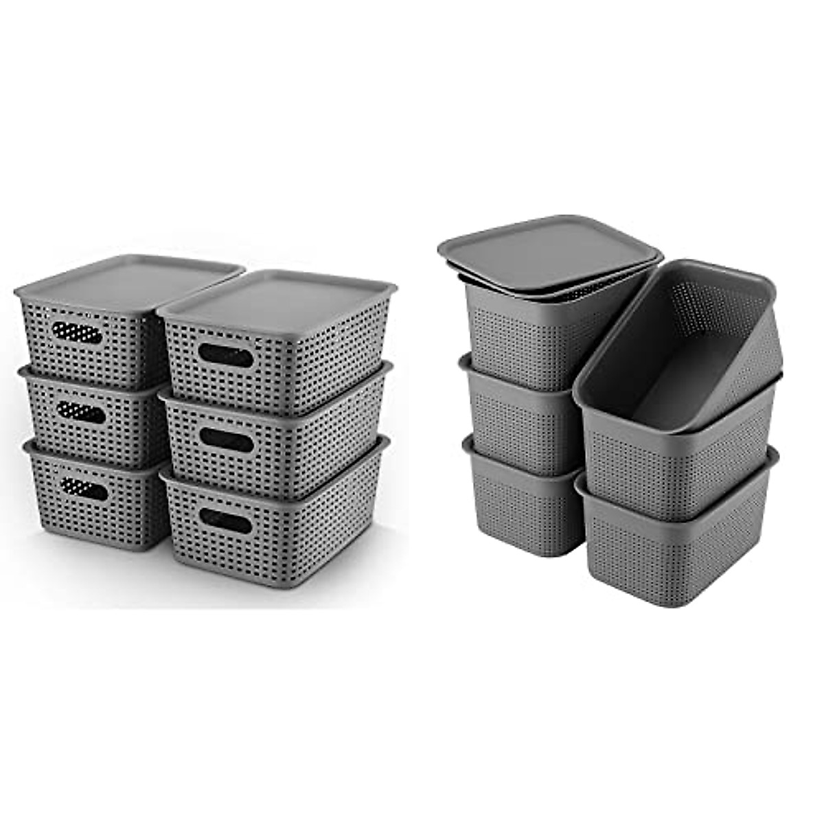AREYZIN Plastic Storage Baskets With Lid Organizing Container Lidded Knit Storage Organizer Bins for Shelves Drawers Desktop Closet Playroom Classroom Office