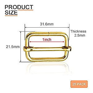 CooBigo 25 Pack 1 Inch Metal Adjustable Slide Buckles Tri-Glide Adjuster Suspender Strap Slider for Purse Bag Hardware Making Supplies Belt Backpack replacement Keeper(Gold)