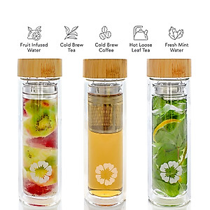 Teabloom All-Beverage Tumbler – 15 oz / 450 ml – Tempered Glass Travel Bottle – Hot and Cold Tea Infuser – Cold-Brew Coffee – Fruit-Infused Water – Tea Tumbler – The Pathfinder