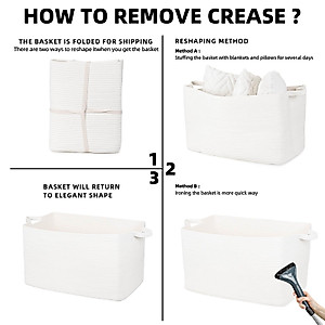 ZLG 90L Large Cotton Rope Rectangular Basket- White Woven Storage Basket - Ideal for Baby Quilt, Toy, and Clutter Sorting Basket, 24.4 "x 15" x 15 "