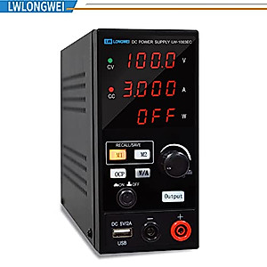 Lwlongwei Programmable DC Power Supply Variable, 100V 3A 300W Adjustable Switching Regulated DC Bench Power Supply with 4-Digits LED Power Display 5V/2A USB Output, Coarse and Fine Adjustments