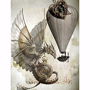 Light Steampunk Mulberry Rice Paper, 8 x 10.5 inch - 6 x Different Printed Mulberry Paper Images 30gsm Visible Fibres for Decoupage Crafts Mixed Media Collage Art