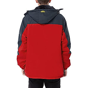 Men's Mountain Waterproof Ski Jacket Windproof Rain Jacket Winter Warm Snow Coat II with Removable Hood U120WCFY028,Red,L