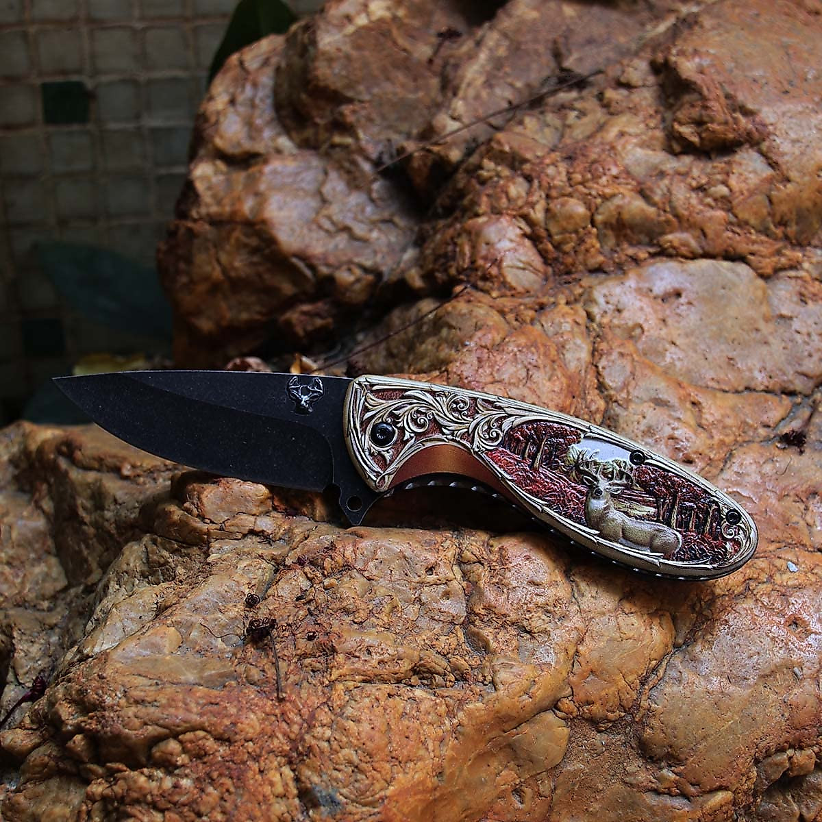 Outdoor Survival Folding Blade Knife- Fruit Utility Assisted Knife - 3d Deer Handle - Good For Collections