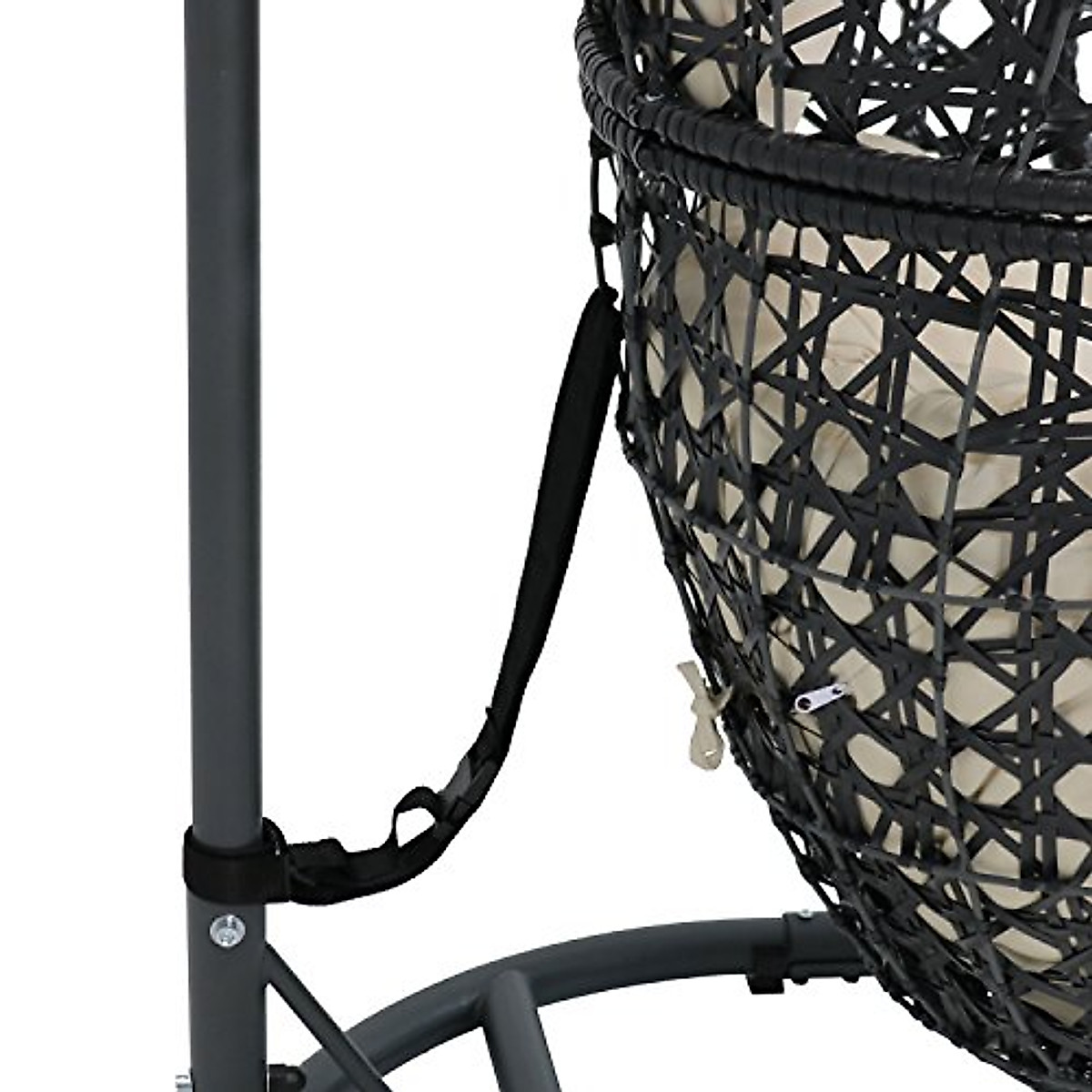 Sunnydaze Cordelia Hanging Egg Chair with Steel Stand Set - Resin Wicker - Outdoor Large Basket Design Patio Lounge Chair - Includes Beige Cushion and Headrest