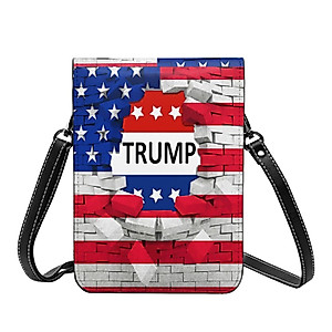 American Flag Trump Cell Phone Purse, DRAYTSO Crossbody Bag Small Leather Shoulder Bag for Women Wallet Sling Bags Handbag with Adjustable Strap