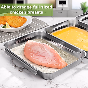 HULISEN Breading Trays Set of 3, Large Stainless Steel Breading Pans for Dredging Chicken Breasts and Marinating Meat, Interlocking Food Prep Trays for Coating Fish and Breadcrumb Dishes, Oven Safe