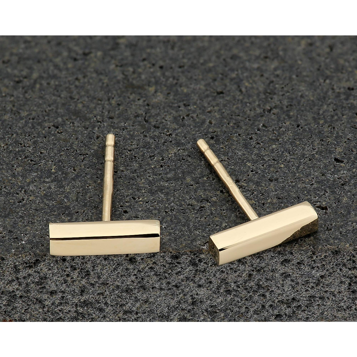 Minimalist 14k Gold Polished Stud Bar Line Stick Earrings, (8.5mm X 2mm) (Yellow Gold)