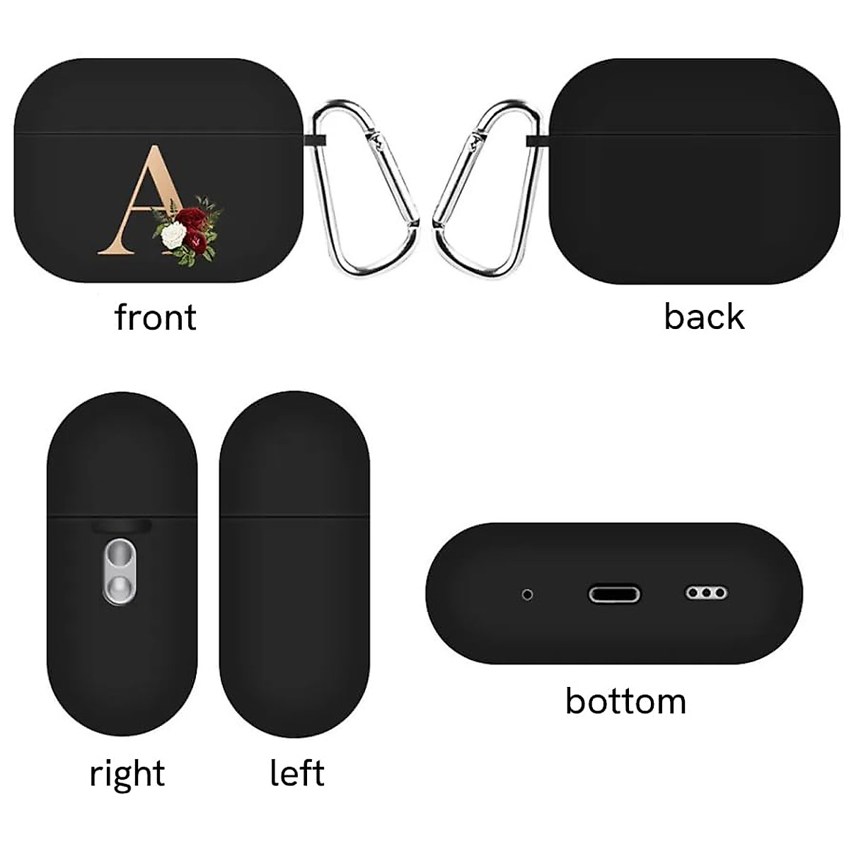 Custom Monogram Airpods Case with Keychain - for AirPods 1/2 / 3 / Pro/Pro 2 - Shockproof Silicone Initials Airpods Case, Gift for her, Women's Unique Personalized Floral Flower Airpod Case Cover