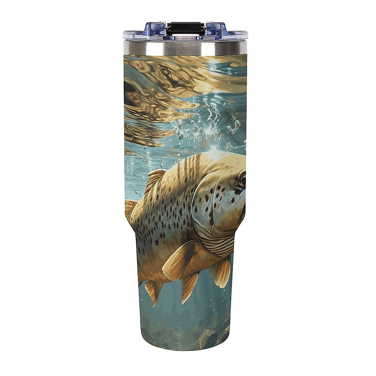FZQVSGW Fly Fin Fish 40 Oz Tumbler with Handle And Straw Stainless Steel Vacuum Insulated Tumblers Reusable Keep Drinks Cold Coffee Cup Holder Friendly Gifts for Women Men Car Gym Travel