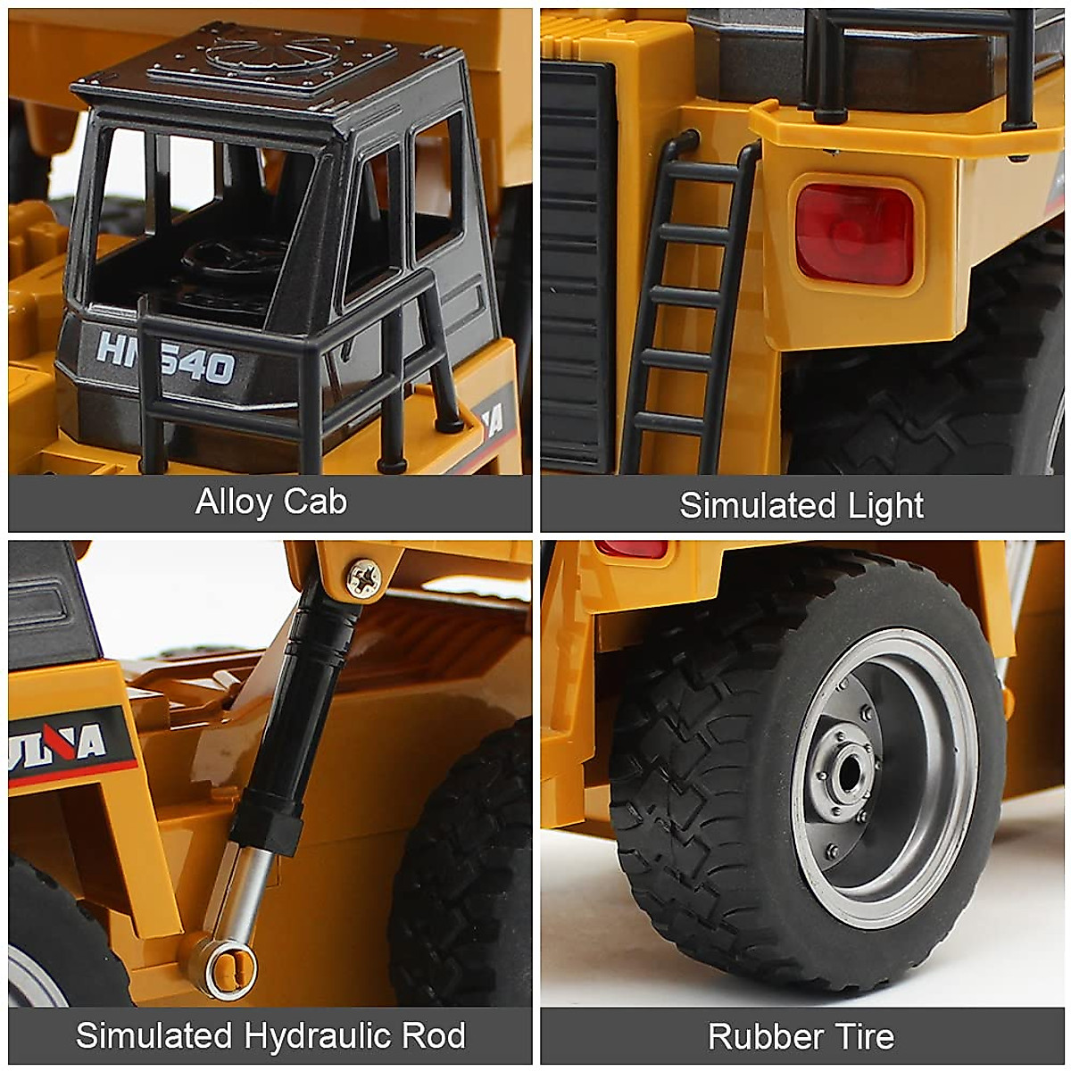 Supdex RC Dump Truck, 2.4Ghz 4WD Remote Control Construction Vehicle Truck for Boys 1:18 Scale 6 Channel Metal Cab Construction Vehicles Toy with LED Lights and for Birthday Xmas Gift