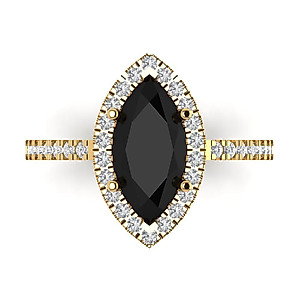 2.38 ct Marquise Cut Custom Engraving Halo Black Onyx Engagement Wedding Solitaire W/Accent Ring 18K Yellow Gold Size 11