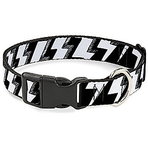 Buckle-Down Plastic Clip Collar - Lightning Bolts Sketch Black/White - 1" Wide - Fits 15-26" Neck - Large