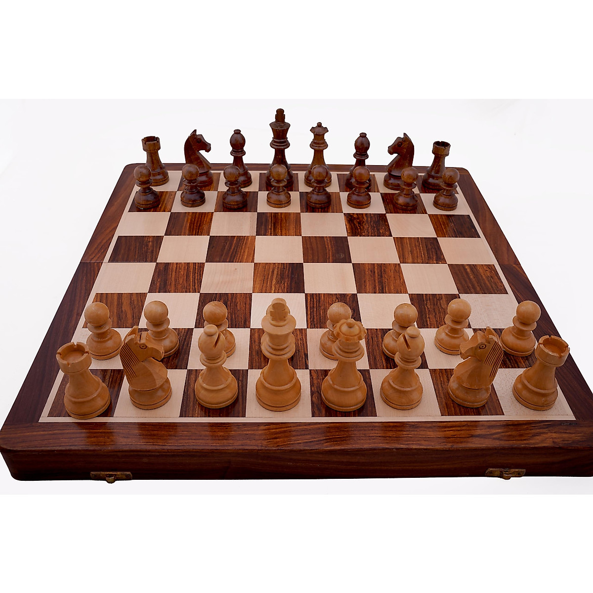 BCBESTCHESS Set, Premium Quality, Handcrafted Rosewood Unique Chess Board Set, Foldable Secure Storage for Magnetic Pieces with Extra Queens, Chess Set for Kids and Adults, Brown (16x16 Inches)