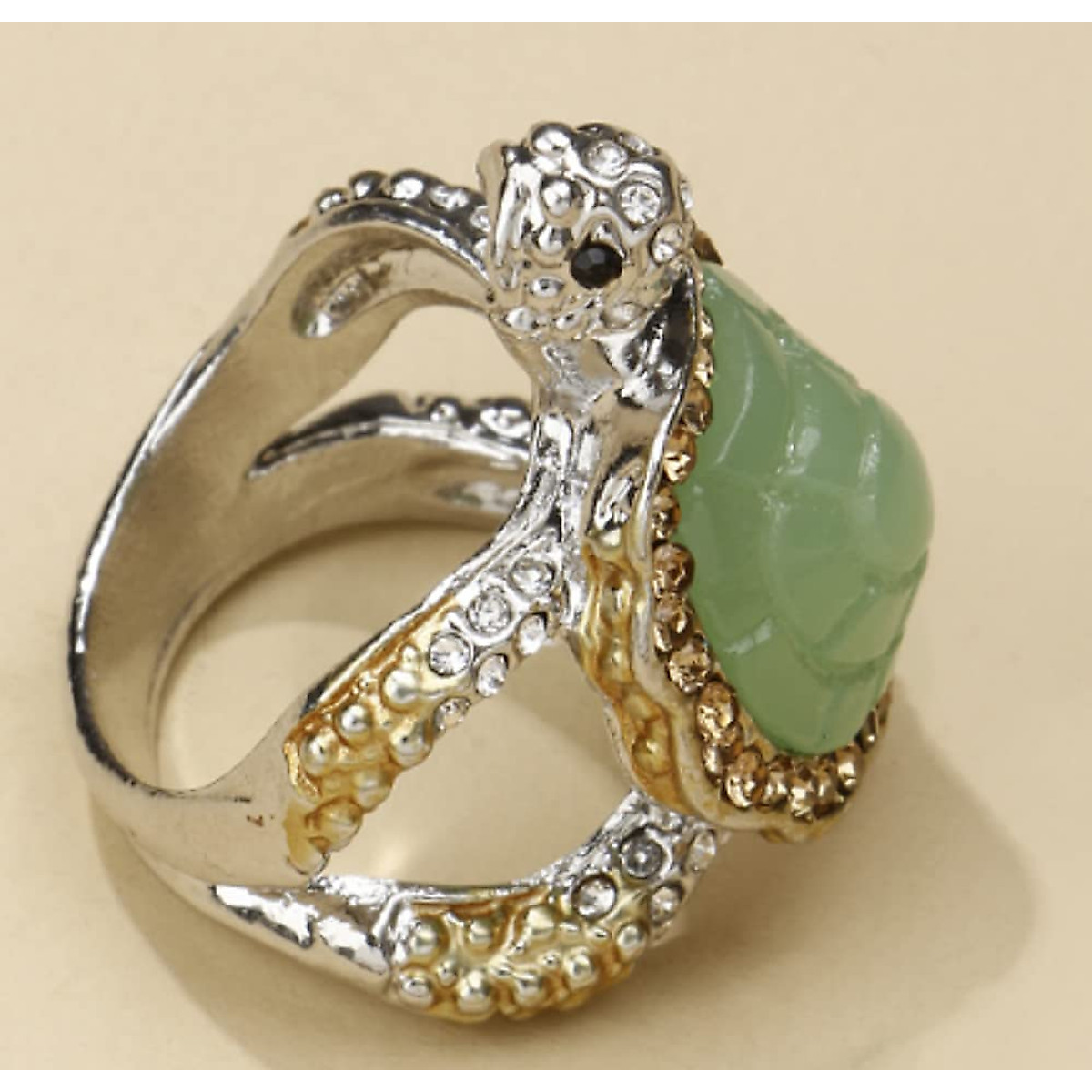 Awmnjtmgpw 925 Sterling Silver Ice Emerald Lovely Little Turtle Innovative Design Beach Wave Vacation Wave Ring Women's Precious Jewelry Size 5-11 (Size 11)