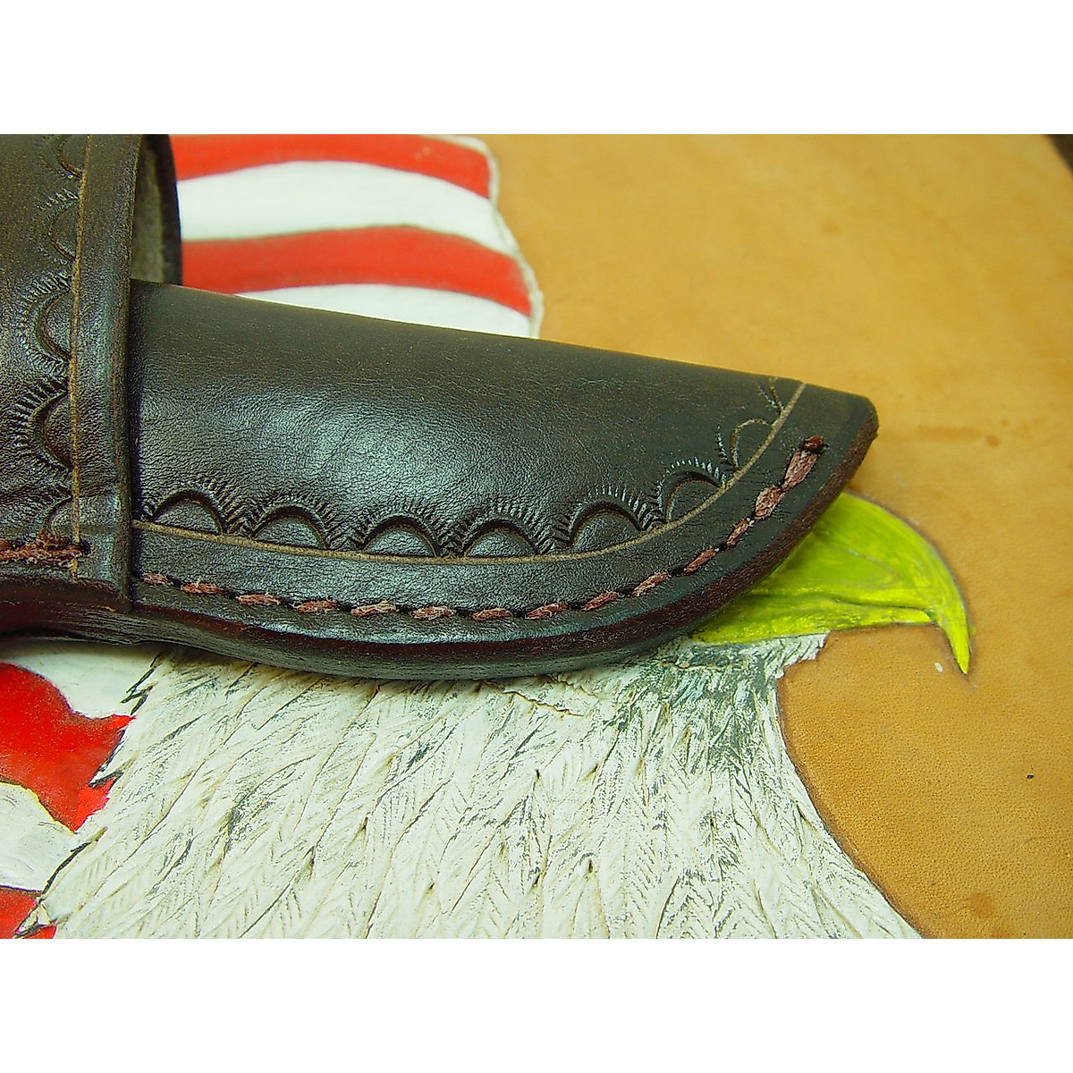 Cross Draw Knife Sheath for Buck 103 Knife, Leather Fixed Blade Knife Holder, Dyed Dark Brown