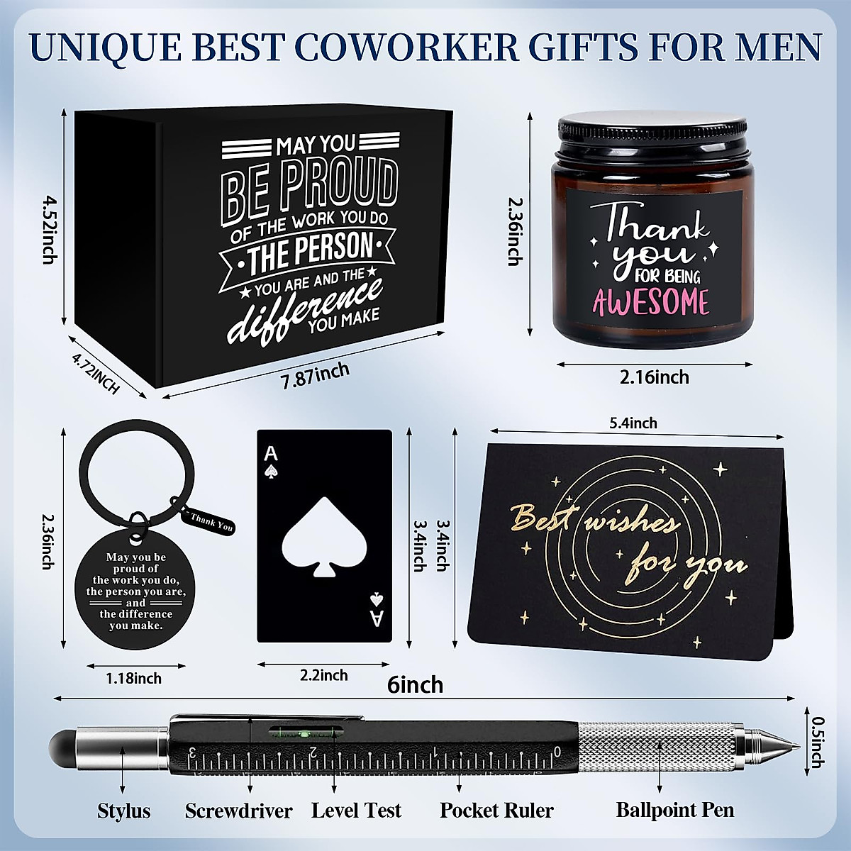 SIXVALA Employee Appreciation Gifts Set, Best Coworker Gifts for Men, 20 Oz Tumbler Thank You Gifts Basket with Scented Candle Socks Keychain Inspirational Acrylic Sign for Employee Teacher Professor