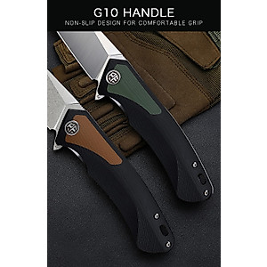 Petrified fish PF838 3.74" D2 steel folding knife outdoor tactical pocket knives G10 handle camping hunting Cutter EDC tool (Green, Stonewash)