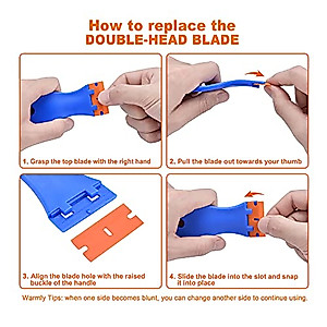 Plastic Razor Blades Scraper, 2pack Scrapers Tool with 20pcs Plastic Double Edged Blades for Sticker, Gasket, Labels, Decals & Paint on Windows Glass Wall Car Kitchen Stove