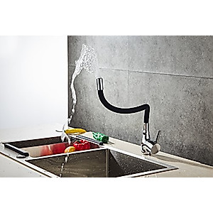 Chrome Finished Kitchen Faucet with Pull Down Sprayer Black Silicone Hose, for Bar