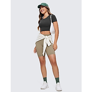 CRZ YOGA Womens Butterluxe Double Lined Short Sleeve Crop Tops Crew Neck Casual Workout T-Shirt Cute Basic Tee Black Small