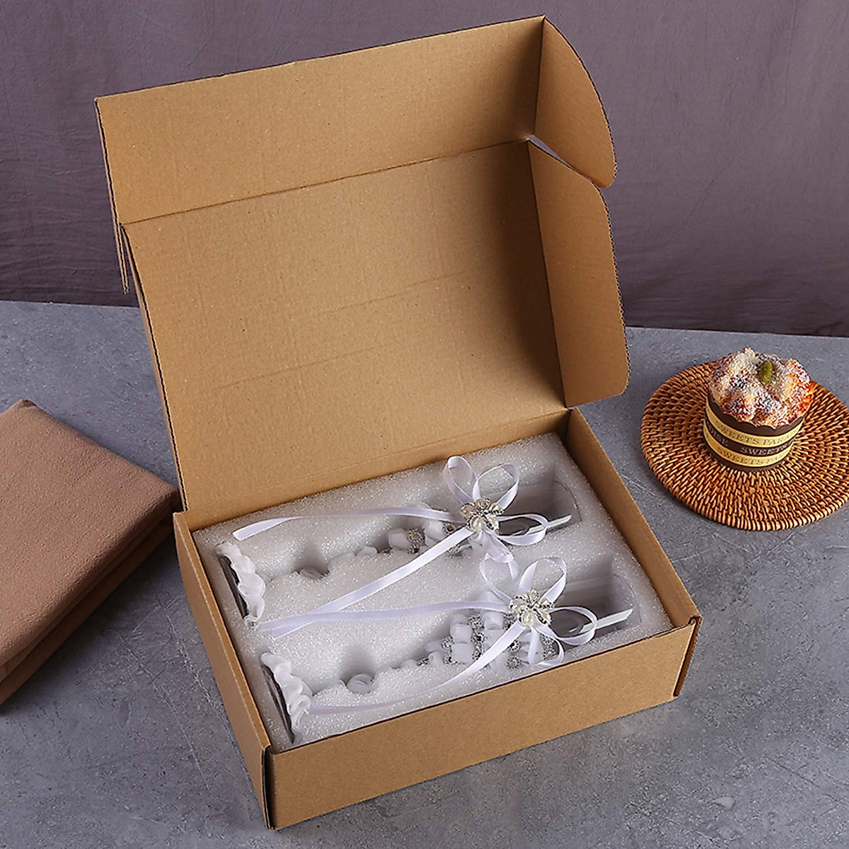 TANG SONG Set of 2 Pearl Flower Style Elegant Wedding Champagne Glass Set for Parties Weddings Birthdays Anniversaries